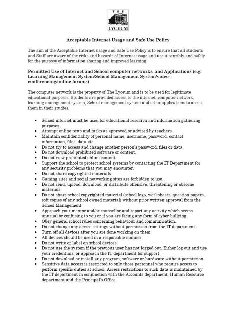 The Lyceum - Acceptable Internet Usage and Safe Use Policy Sighned ...
