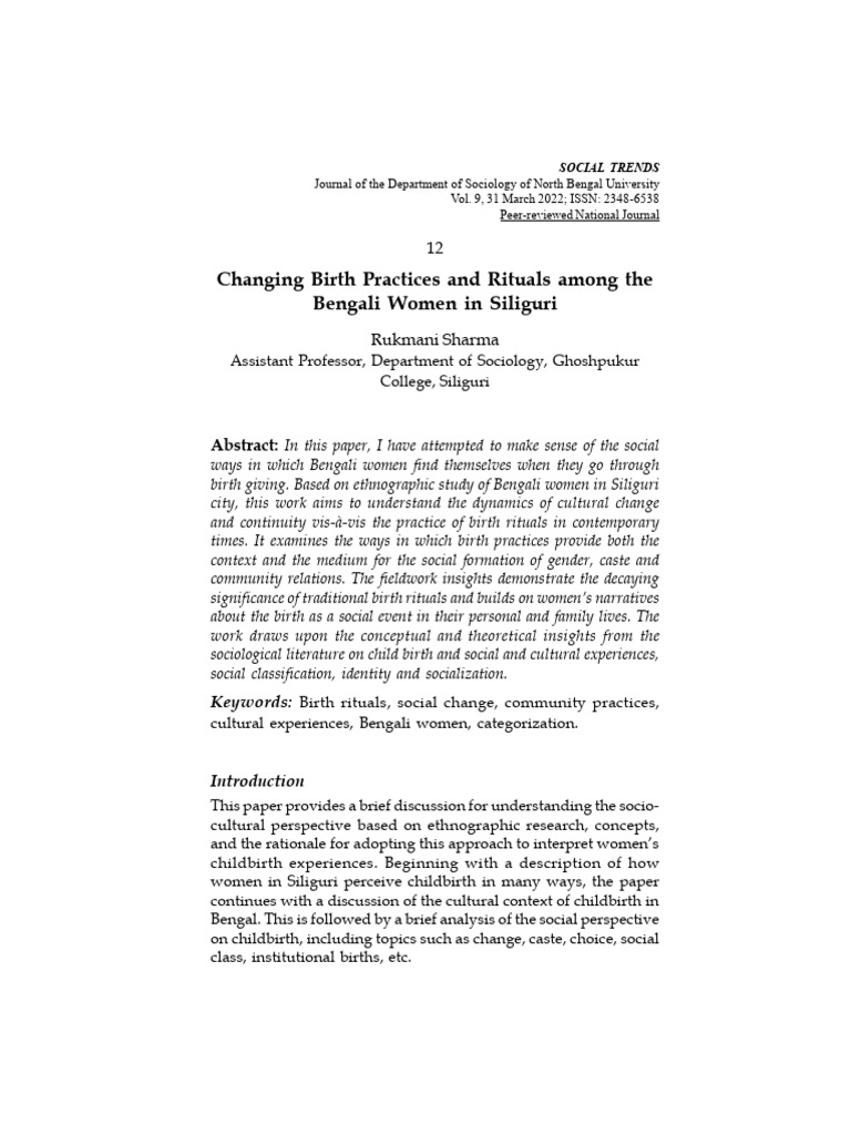 Changing Birth Practices and Rituals Among The Bengali Women in ...