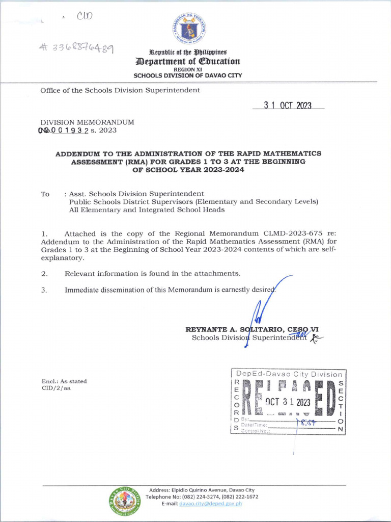 2023 DM No. 1932 Addendum To The Administration of The Rapid ...