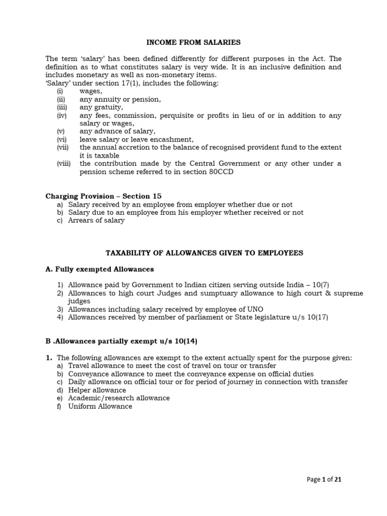 Unit 2 Income From Salaries | PDF | Employee Benefits | Pension