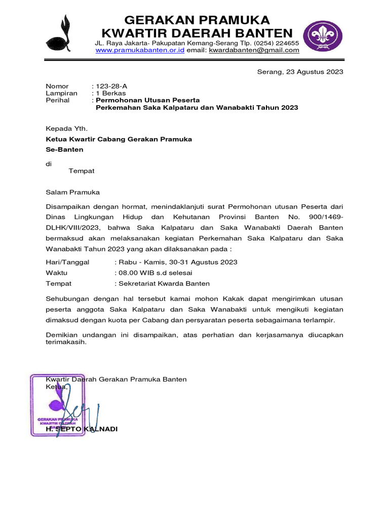 Permohonan Utusan Perkemahan Pramuka 2023 | PDF