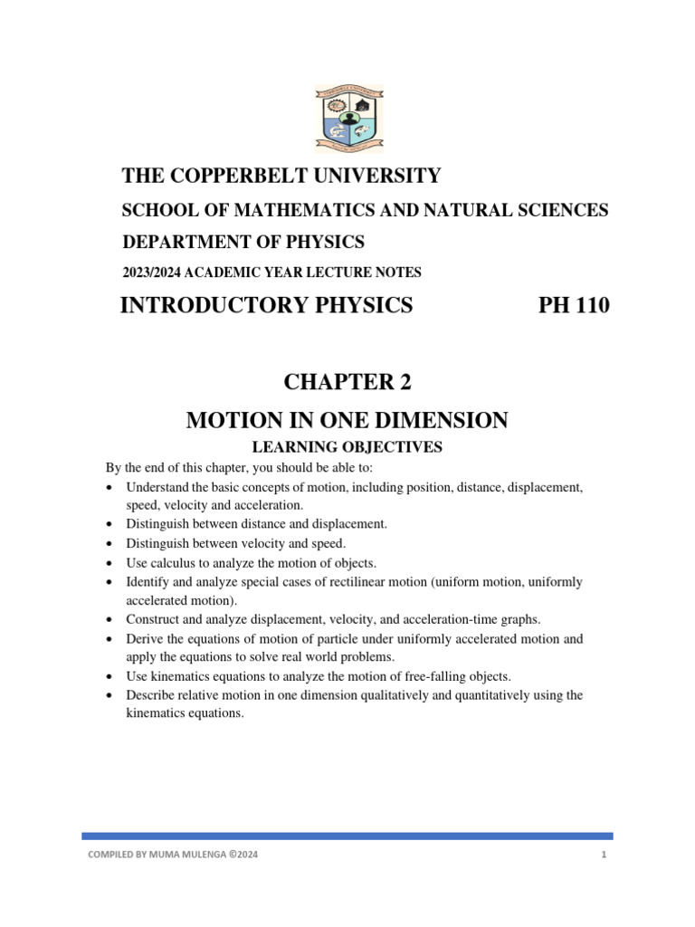 Chapter 2 Motion in One Dimension - 2024 Notes | Download Free PDF ...