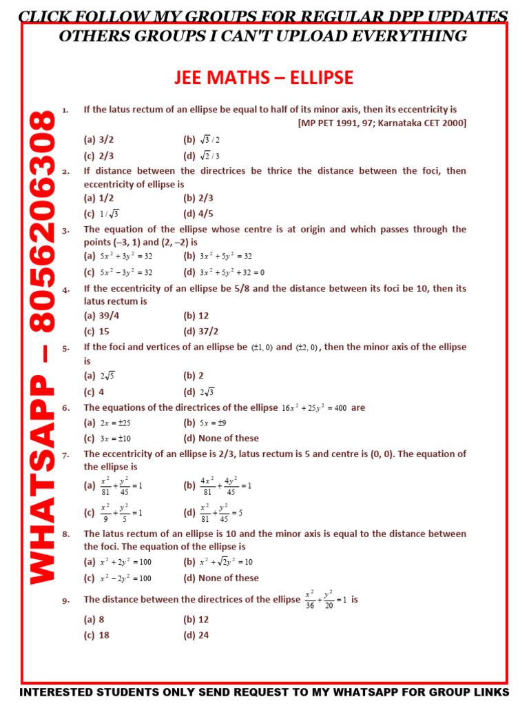 Jee Maths Ellipse Pdf Ellipse Analytic Geometry