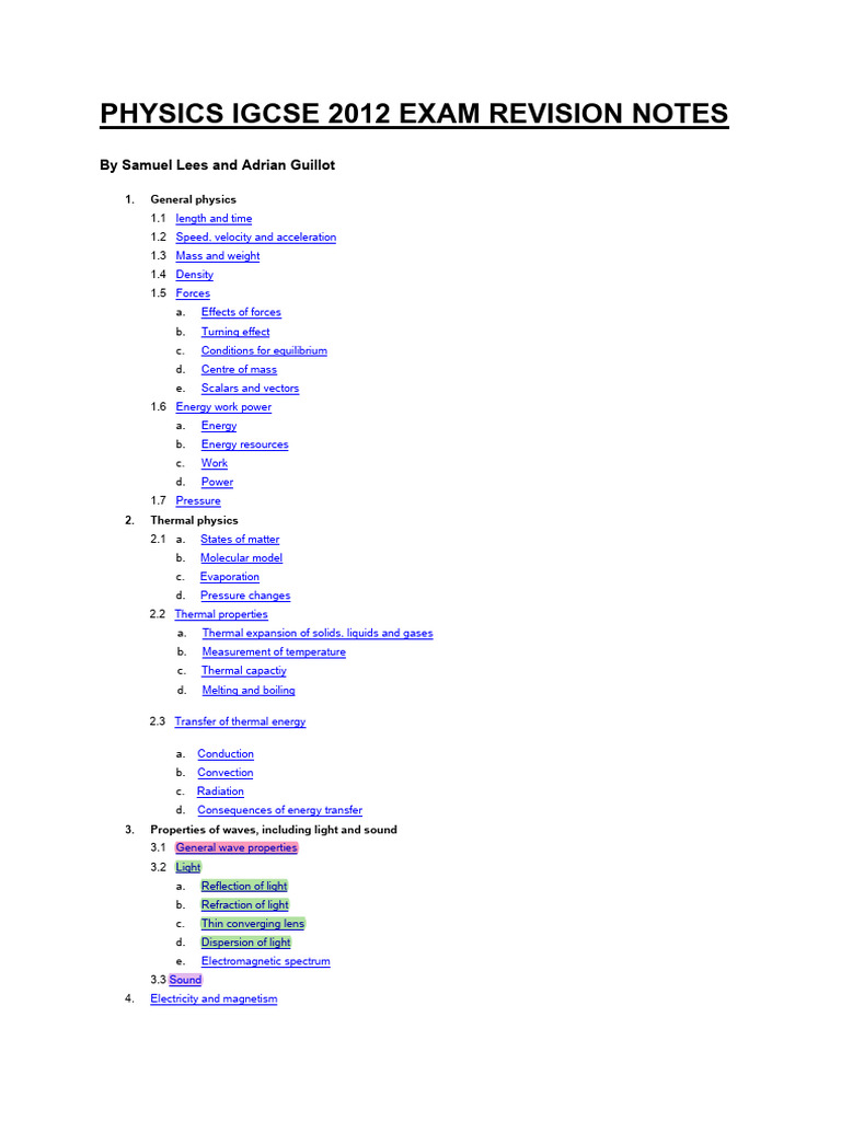 Physics Igcse 2012 Exam Revision Notes-56395934 | PDF | Acceleration ...