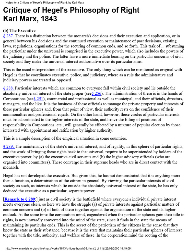 Marx Karl Critique of Hegels Philosophy of Right184344 | PDF ...