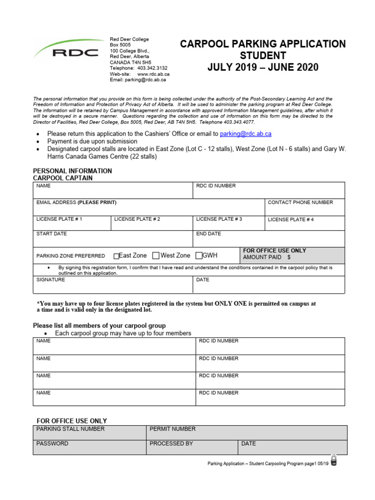 Parking Application Student Carpool Parking Form 2020 | PDF | Vehicle ...