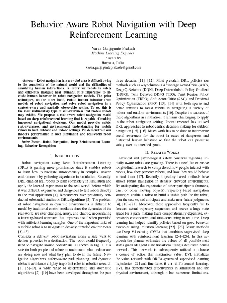 Behavior-Aware Robot Navigation With DRL | Download Free PDF ...