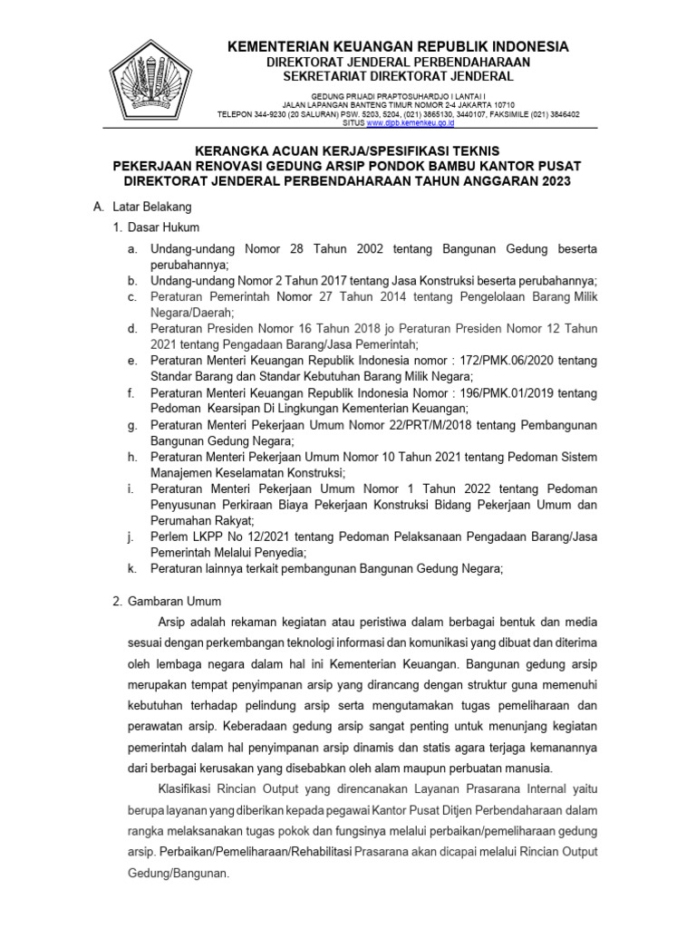 KAK Lelang Gedung Arsip 2023 | PDF | Teknologi & Rekayasa