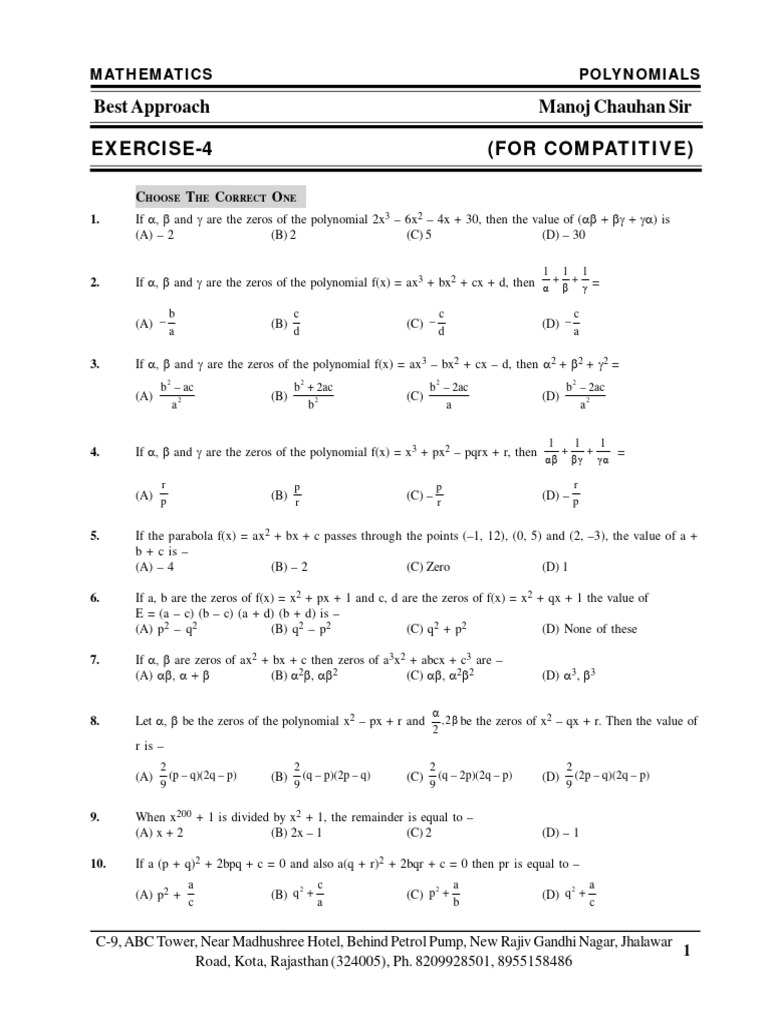 Polynomial 4 Class 10 | PDF | Zero Of A Function | Quadratic Equation