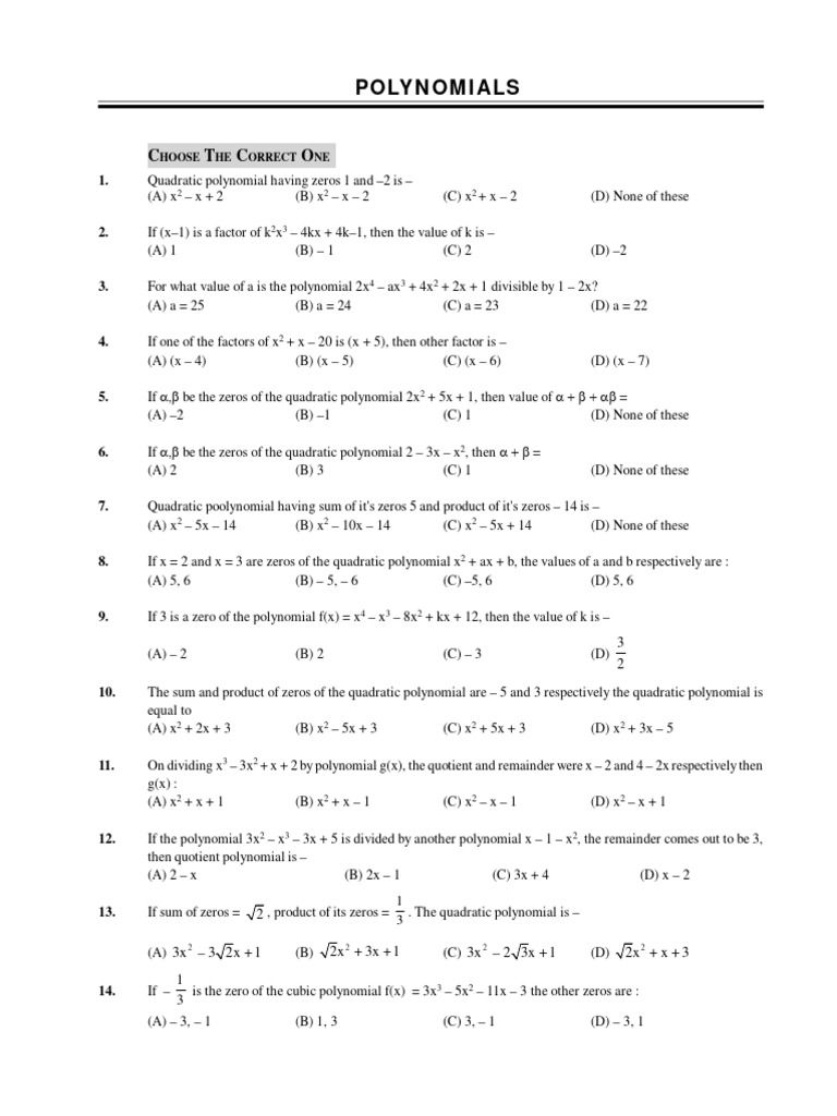 Polynomials Class 10 | PDF | Quadratic Equation | Factorization