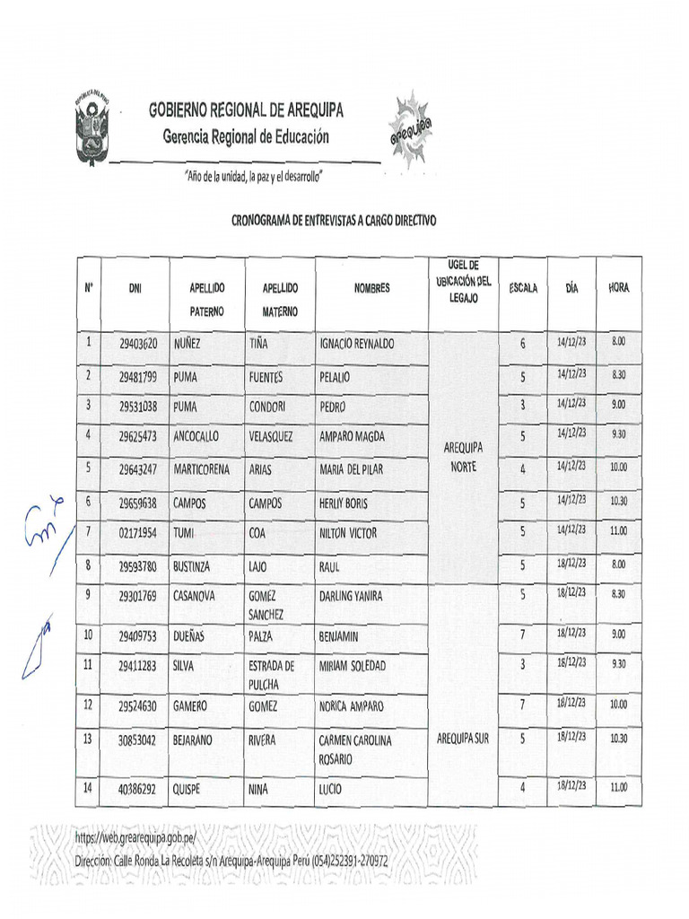 Cronograma de Entrevistas A Cargo Directivo | PDF