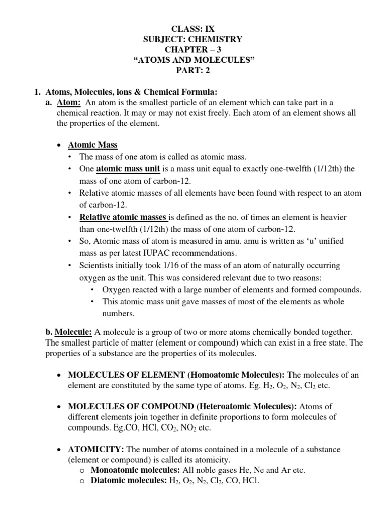 CH3 Atoms and Molecules Part 2 | PDF | Ion | Chemical Compounds