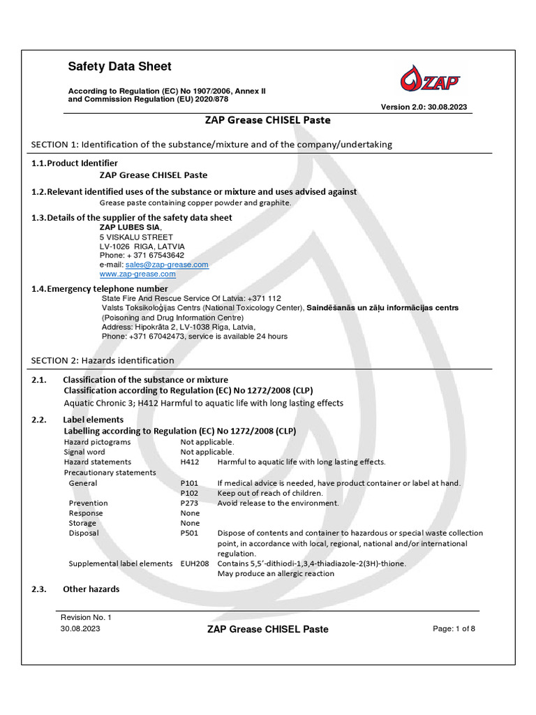 ZAP Grease Chisel Paste SDS | PDF | Dangerous Goods | Safety