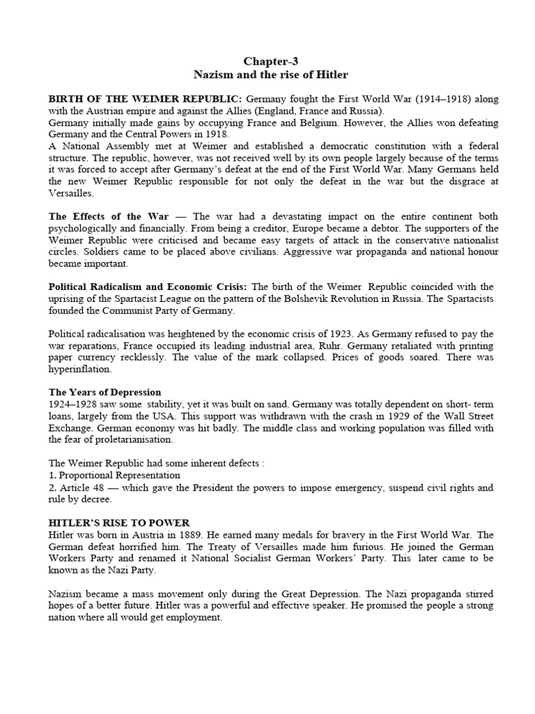 Nazism and The Rise of Hitler | PDF | Nazi Germany | Weimar Republic