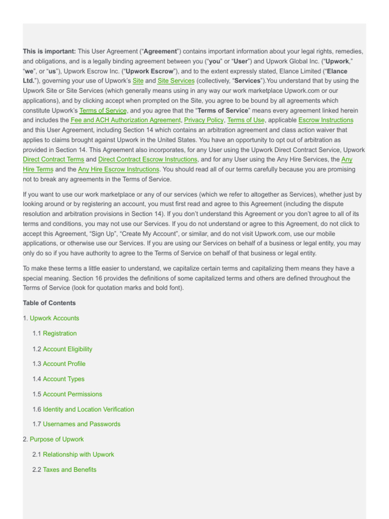 Upwork User Agreement Overview | PDF | Freelancer | Taxes