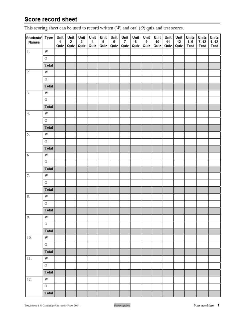 Score Record Sheet | PDF