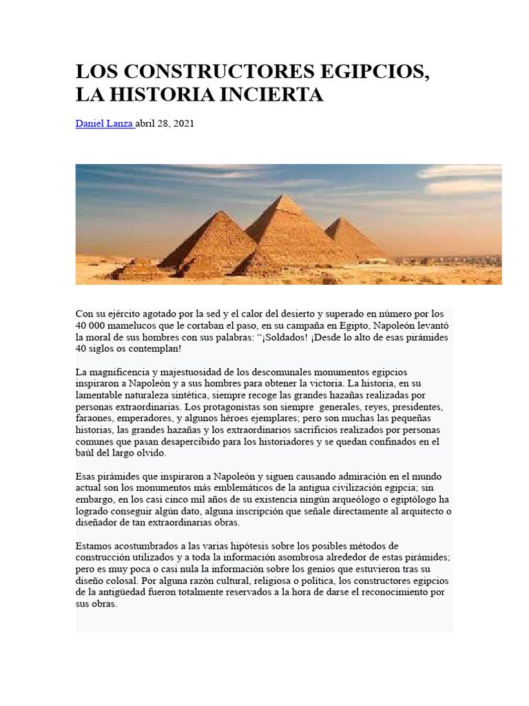 Los Constructores Egipcios, La Historia Incierta | PDF | Pirámide | Antiguo Egipto