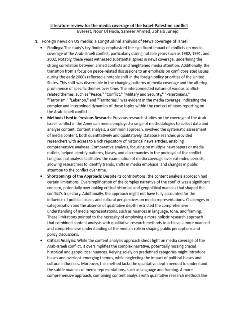 Literature Review For The Media Coverage of The Israel and Palestine ...