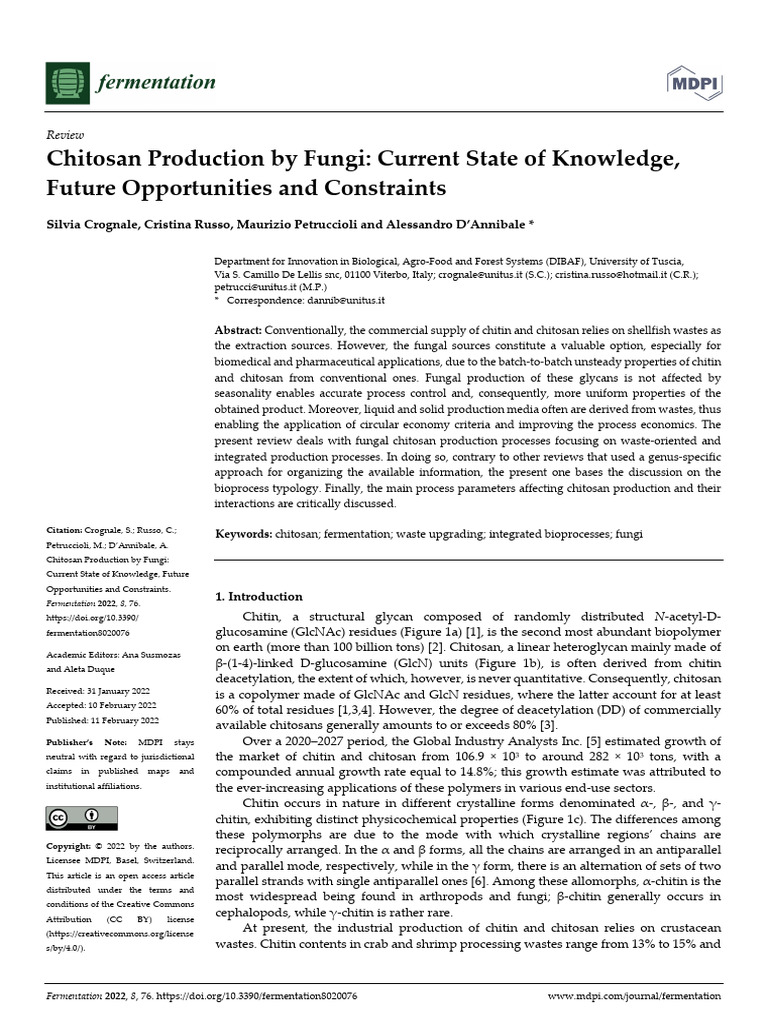 Chitosan Production by Fungi: Current State of Knowledge, Future Opportunities and Constraints ...