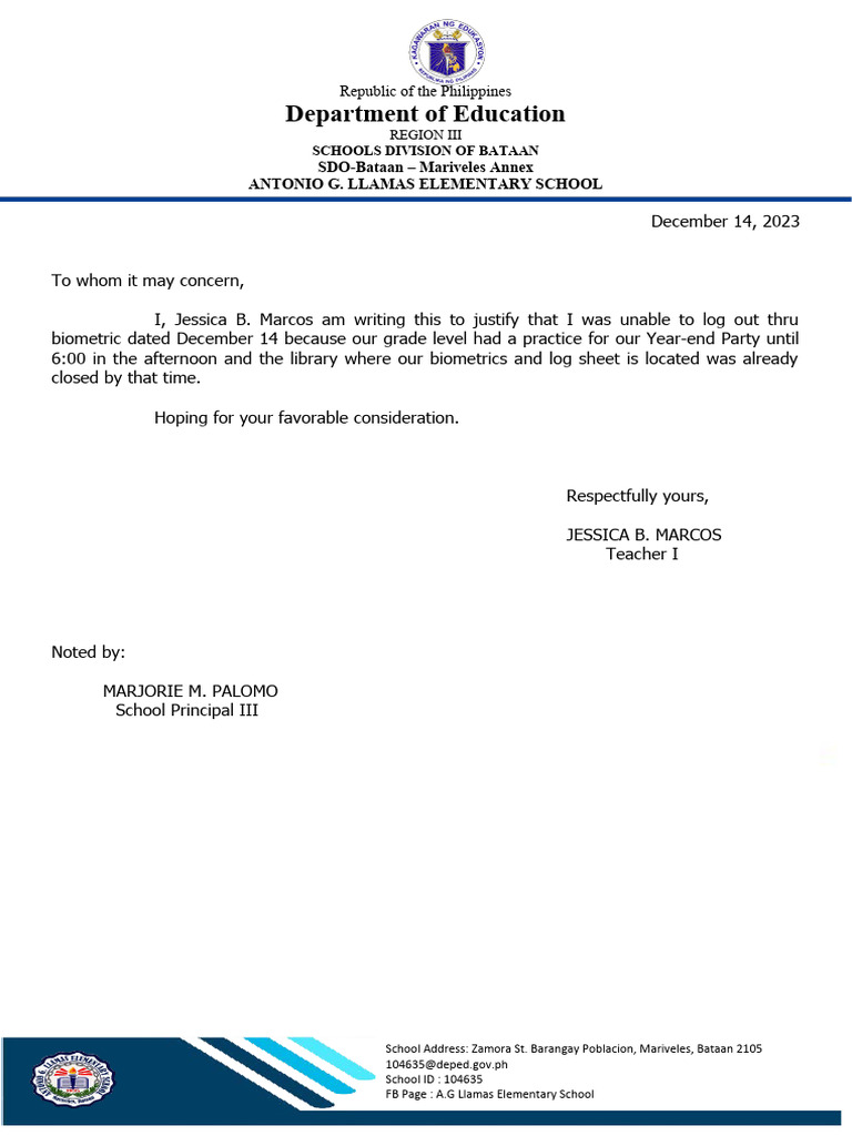 Justification for Biometric Log Out Error | PDF