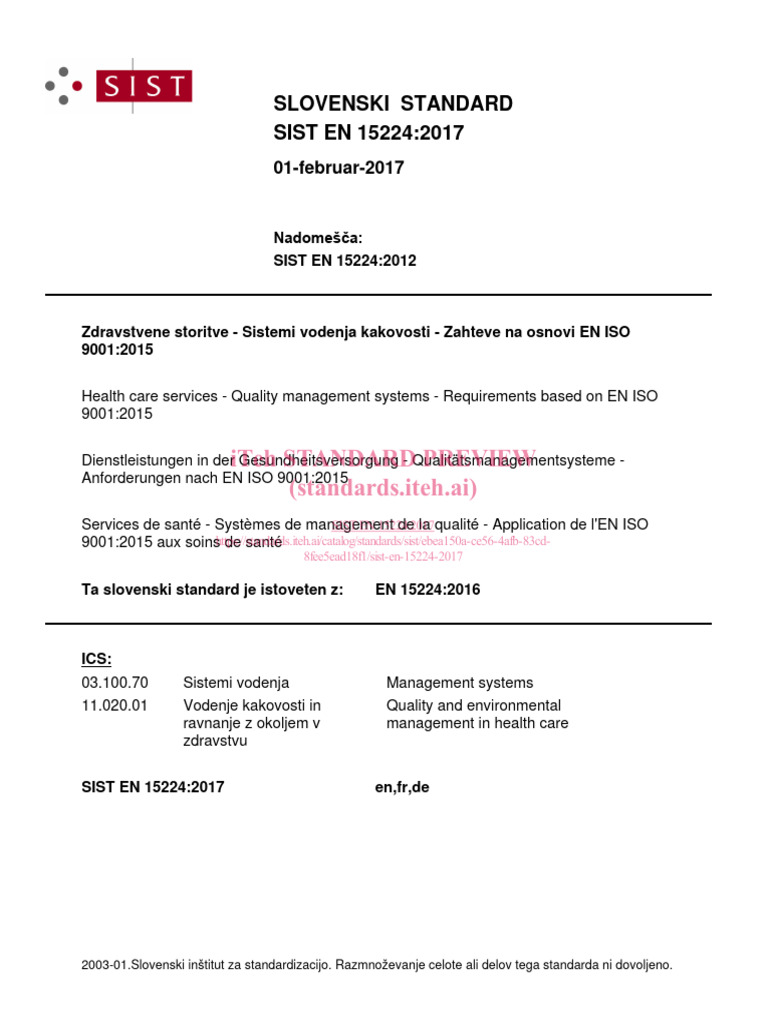 Sist en 15224 2017 | Download Free PDF | Health Care | Quality Management