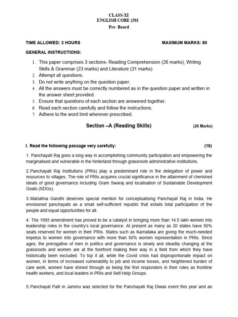 English Core 11 Pre Board | PDF | Artificial Intelligence | Intelligence (AI) & Semantics