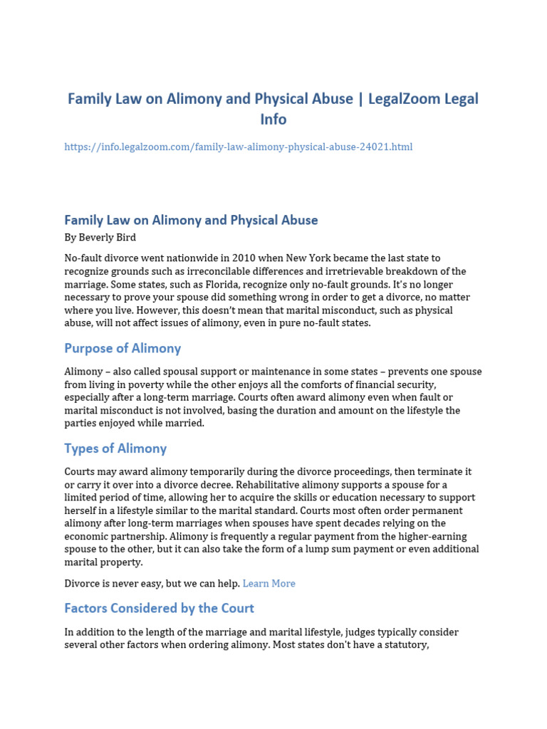 Family Law On Alimony and Physical Abuse | PDF | Alimony | Divorce