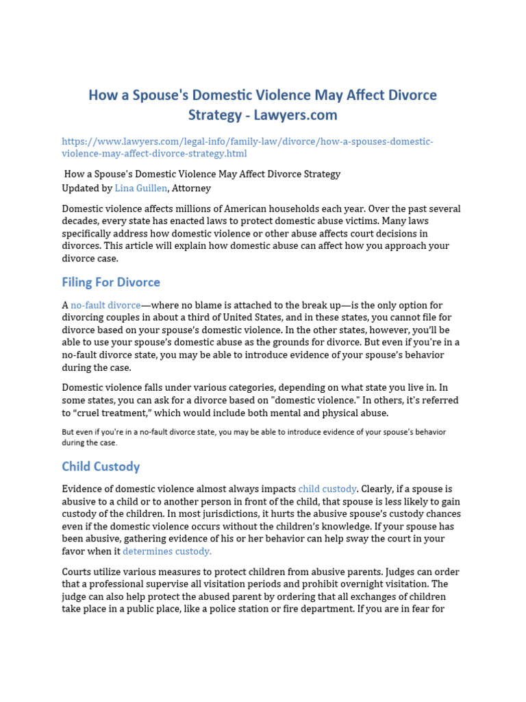 How A Spouse's Domestic Violence May Affect Divorce Strategy | PDF | Domestic Violence | Divorce