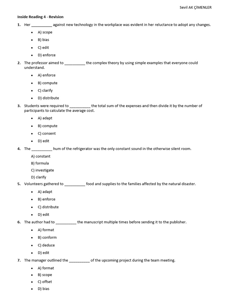 Inside Reading 4 Revision 1-10 | PDF | Relaxation (Psychology) | Hypothesis
