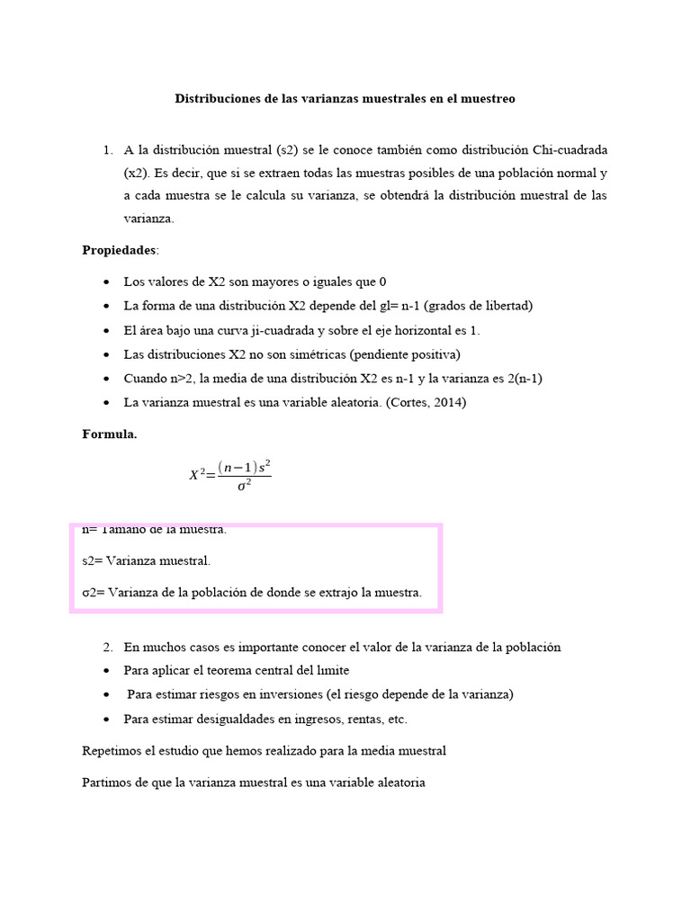 Distribuciones de Las Varianzas Muestrales en El Muestreo | PDF