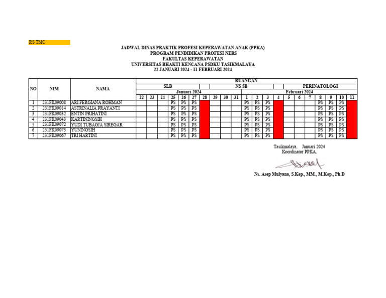 Jadwal Dinas RS TMC | PDF