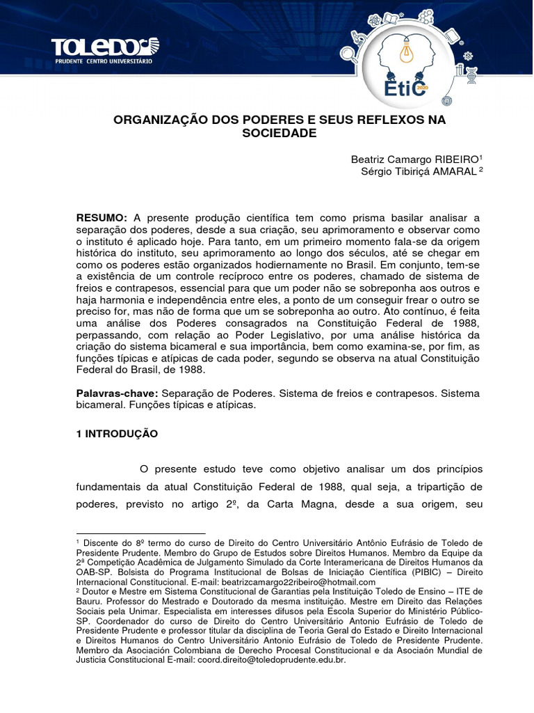 Organização Dos Poderes e Seus Reflexos Na Sociedade | PDF | Separação ...