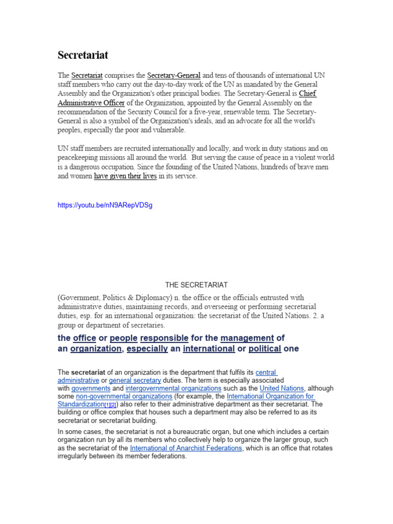 Secretariat | PDF | Secretary General Of The United Nations | World Politics