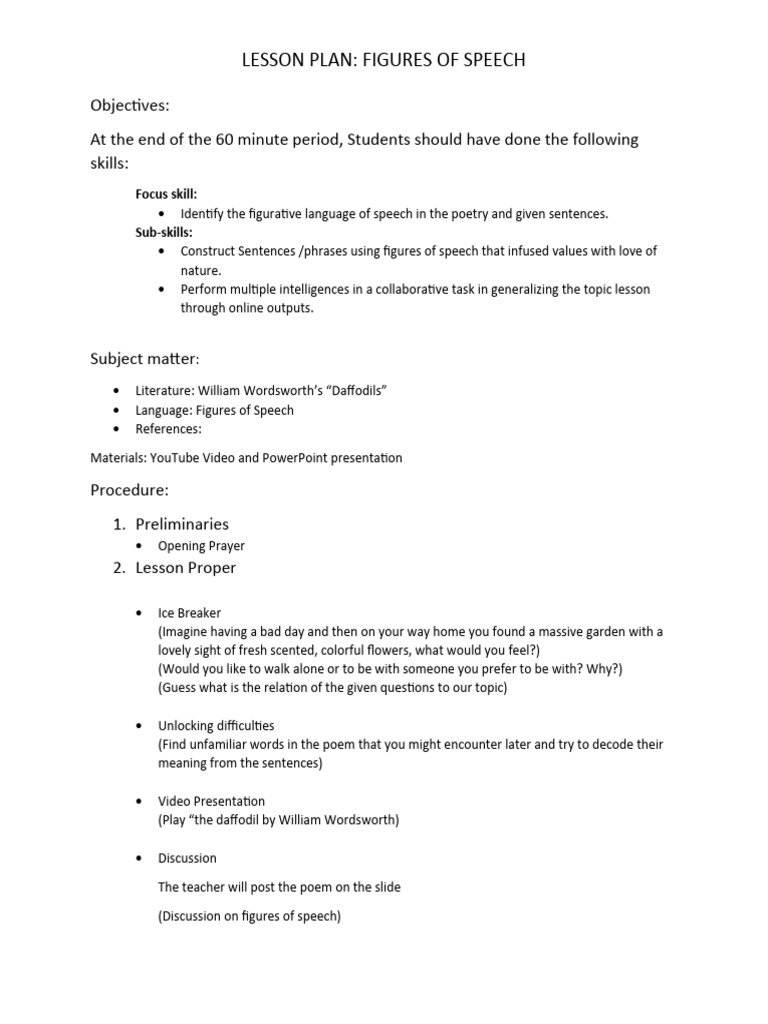 Lesson Plan Figures of Speech | PDF