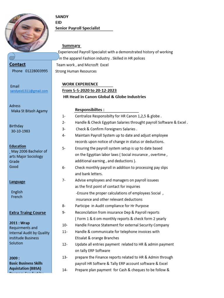Sandy CV | PDF | Payroll | Business