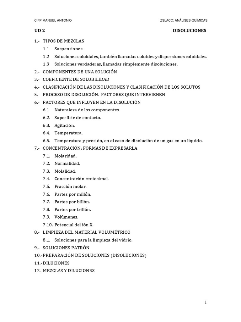 Disoluciones | PDF | Mezcla | Concentración