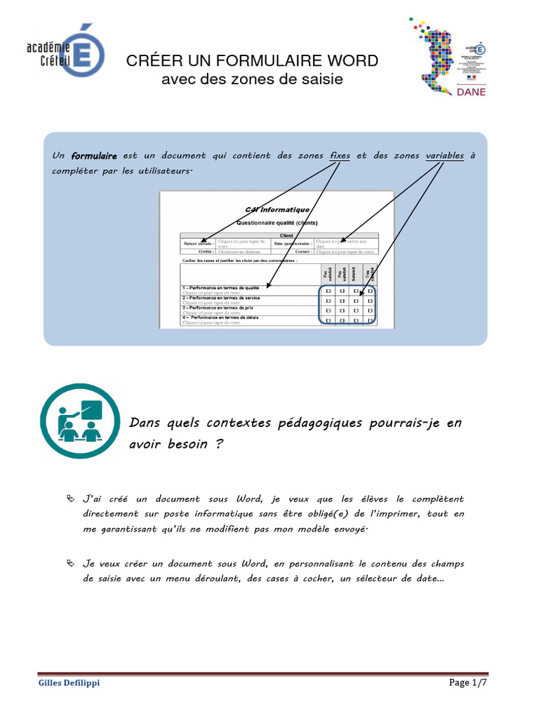 Créer un Formulaire Word Remplissable | PDF