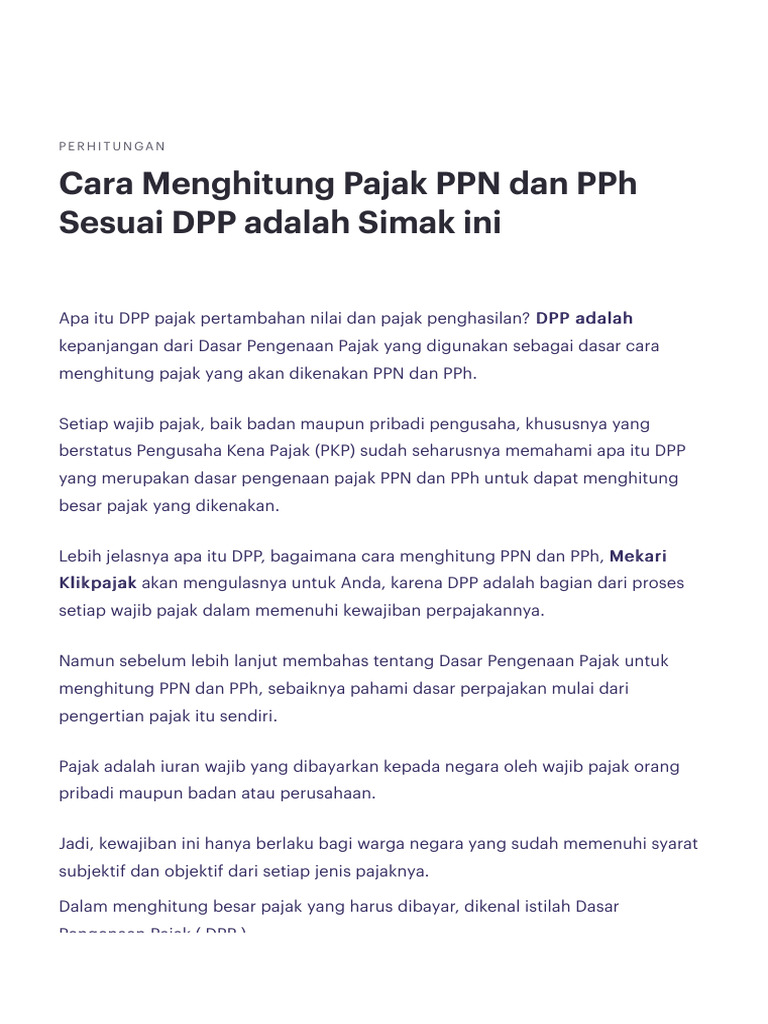 Cara Menghitung Pajak PPN Dan PPH Sesuai DPP Adalah Simak Ini | PDF