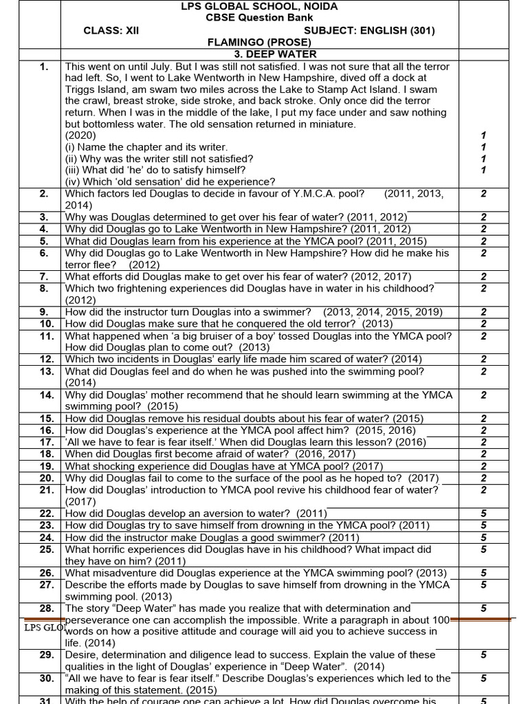Board Questions, Deep Water | PDF | Swimming