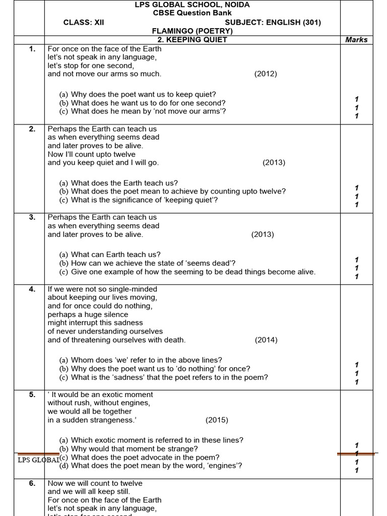 Board Questions, Keeping Quiet | PDF | Poetry