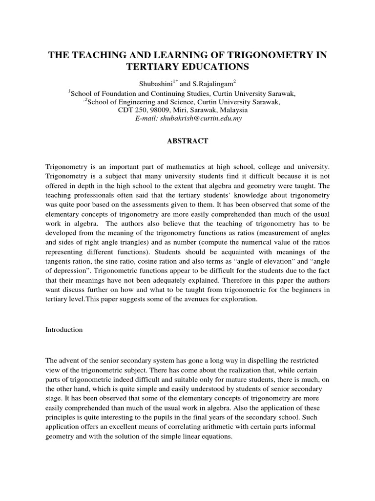 Teaching Trigonometry in Tertiary Education | PDF | Trigonometric ...