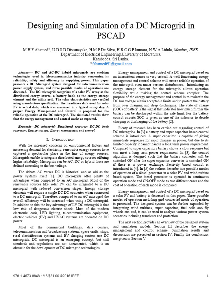 Modelling and Simulation of A Solar PV and Battery Based DC Microgrid ... Modelling and Simulation of A Solar PV and Battery Based DC Microgrid ...