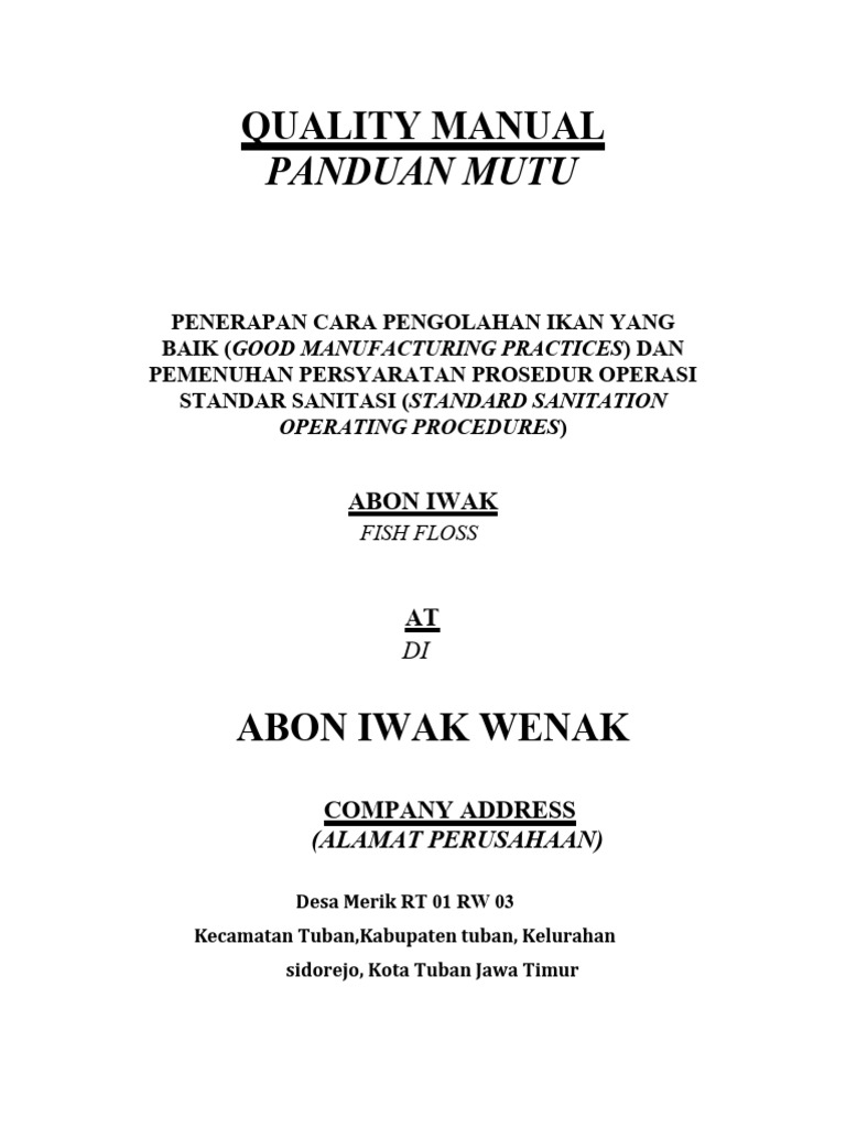 DOKUMEN-PANDUAN-MUTU-GMP-DAN-SSOP Abon Iwak Wenak (Repaired) | PDF