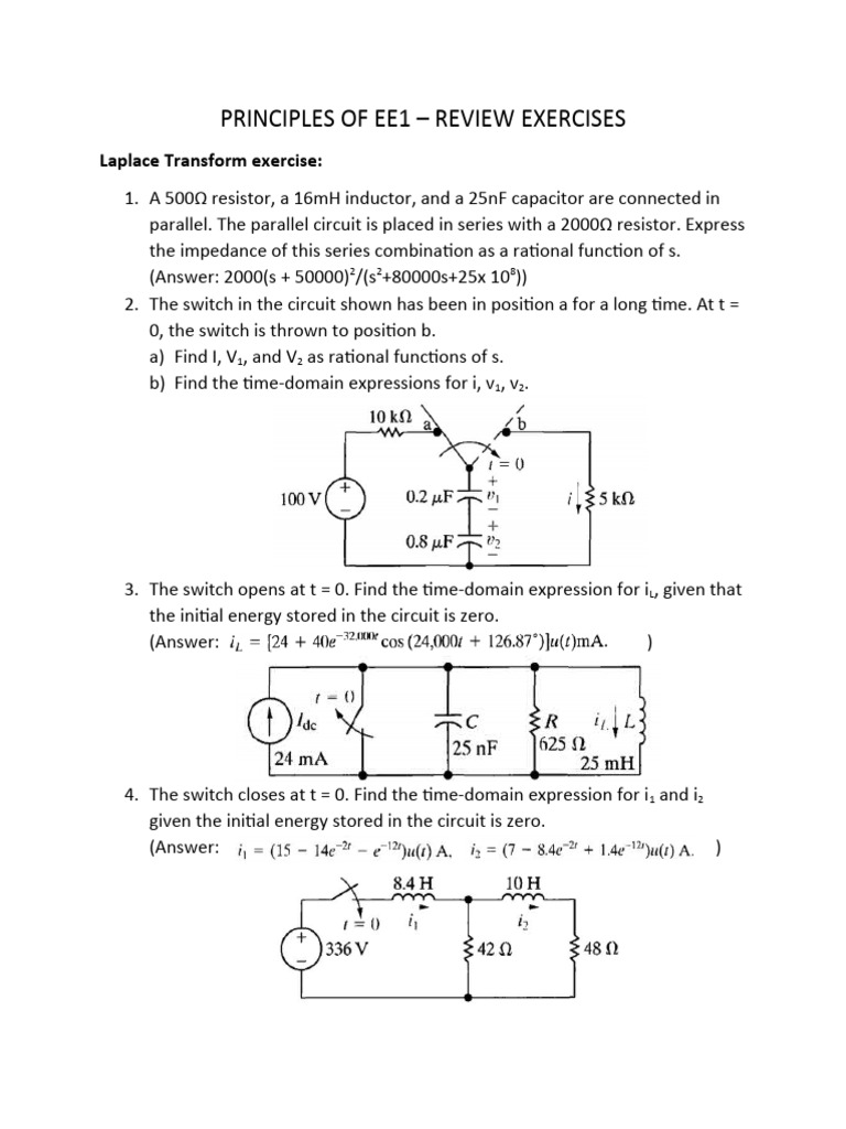 EE1 Review Exercises | PDF | Electronic Filter | Electrical Engineering