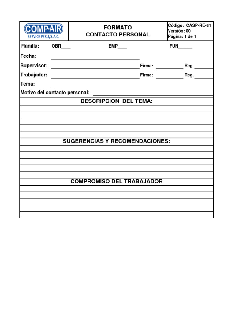 Casp-Re-31 Formato de Contacto Personal | PDF