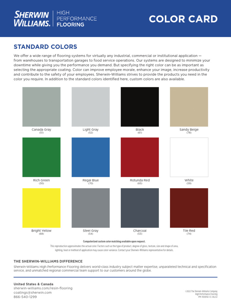 Flooring Standard Color Card Sherwin Williams NA | PDF | Color | Vision