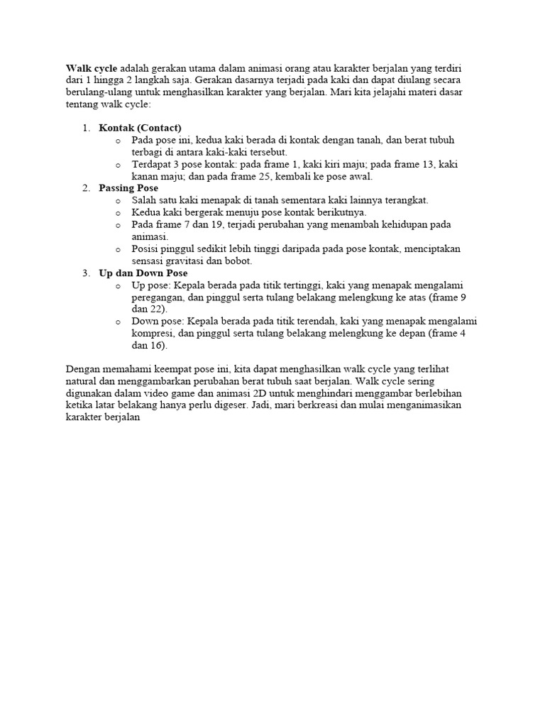 16 Frame Walk Cycle Animasi Karakter | PDF