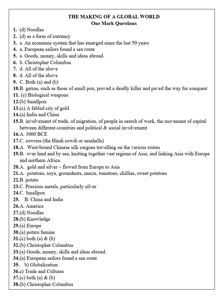 Class 10 MCQs on Globalization | PDF | Social Science
