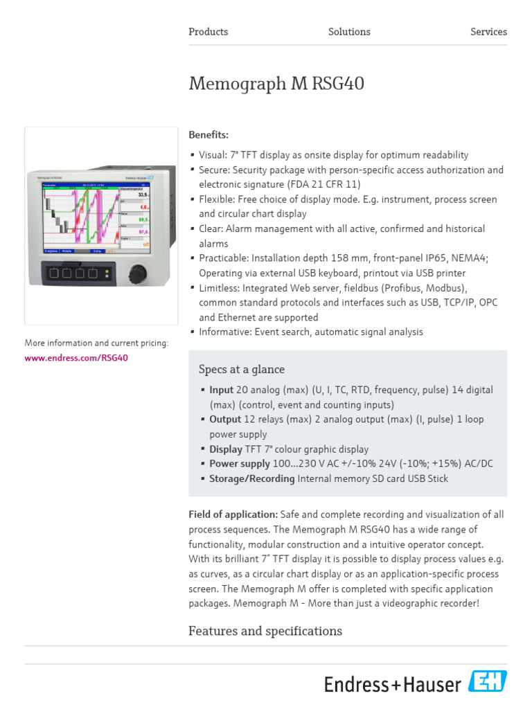 Endress-Hauser Memograph M RSG40 EN | PDF | Power Supply | Usb