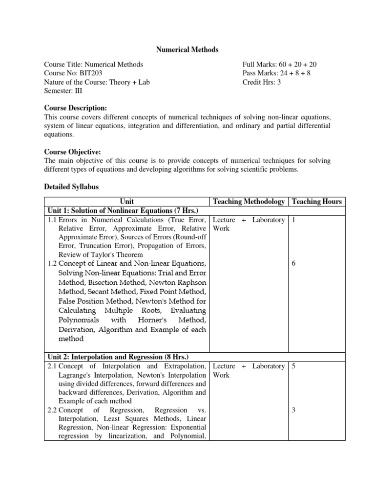 Numerical Methods BIT203 | PDF | Numerical Analysis | Finite Difference Numerical Methods BIT203 | PDF | Numerical Analysis | Finite Difference
